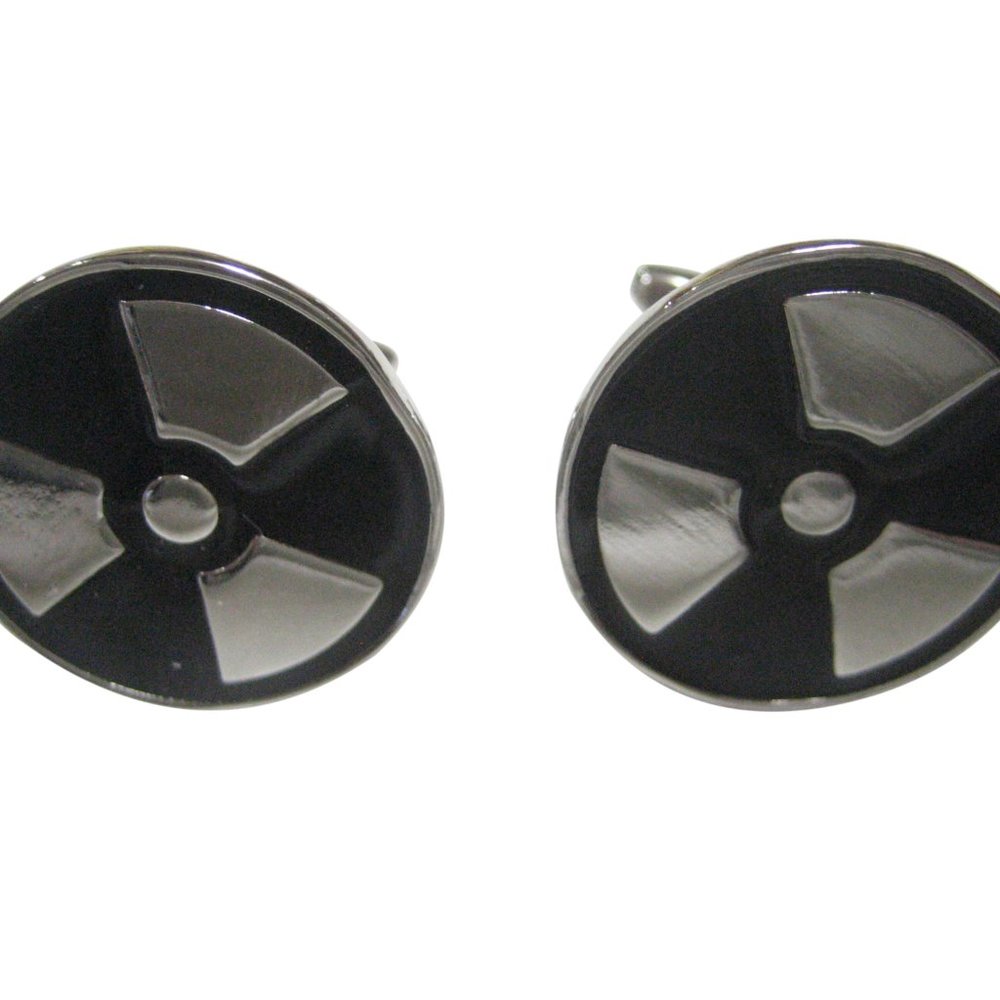 Black And Silver Toned Radioactive Symbol Cufflinks - Gem